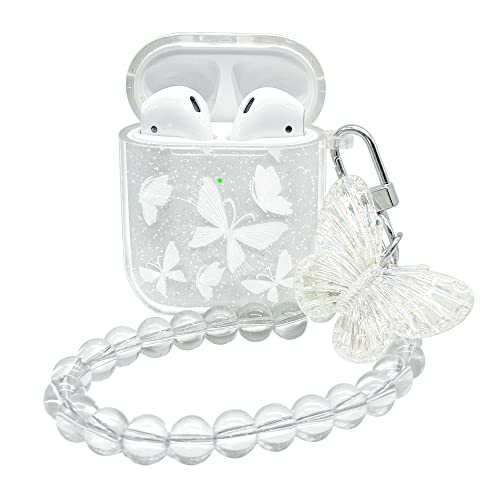 Srddty Compatible with AirPods Case Cute Clear Glitter, Shockproof Soft TPU Protective Airpod Case Cover for Girls Women with Keychain Designed for AirPods 1st & 2nd Generation, Butterfly