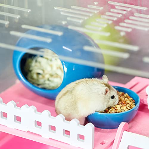 Howise Small Pet Animal Houses Habitats Decor and Food Bowl for Dwarf Gerbils Hamster Sand Bath Container, Ceramic Hamster Hideout Hut Cave Bathtub Bed House, Hamster Bathroom Cage