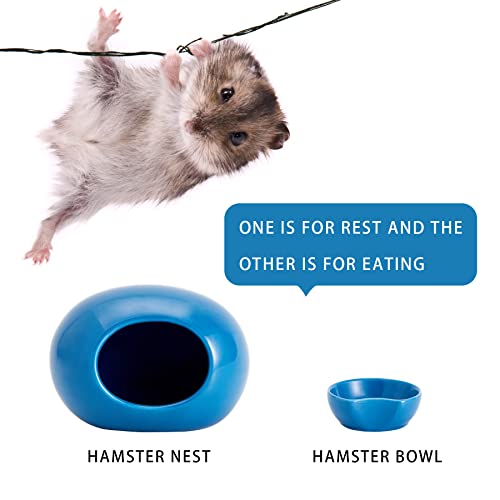 Howise Small Pet Animal Houses Habitats Decor and Food Bowl for Dwarf Gerbils Hamster Sand Bath Container, Ceramic Hamster Hideout Hut Cave Bathtub Bed House, Hamster Bathroom Cage