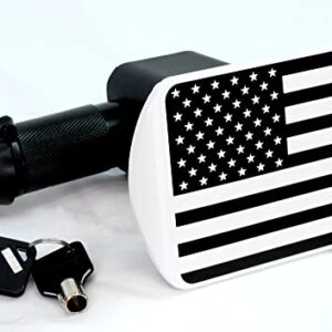 eVerHITCH U.S. American Flag Black & White Metal Hitch Cover with 5/8-Inch Pin Diameter Trailer Hitch Lock (Fits 2" Receiver, B&W with Locking Pin)