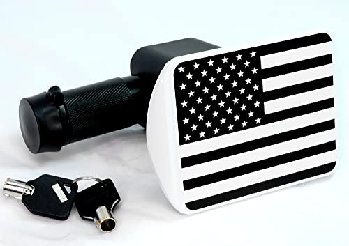 eVerHITCH U.S. American Flag Black & White Metal Hitch Cover with 5/8-Inch Pin Diameter Trailer Hitch Lock (Fits 2" Receiver, B&W with Locking Pin)