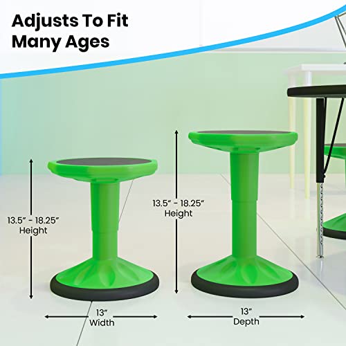 Flash Furniture Carter Adjustable Kids Flexible Active Stool for Classroom and Home with Non-Skid Bottom, 14"-18" Seat Height, Set of 1, Green