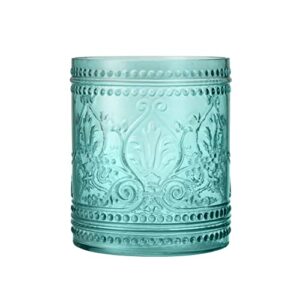 kmwares decorative wastebasket/trash can/garbage can for home accent, kitchen, bathroom accessories, office decoration - real glass solid teal blue