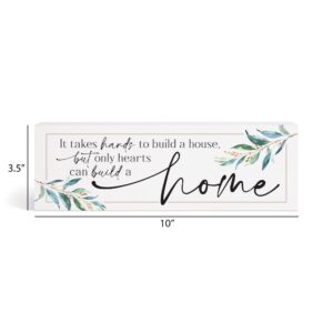 Hearts Build Home Classic White 10 x 3.5 Pine Wood Tabletop Block Sign