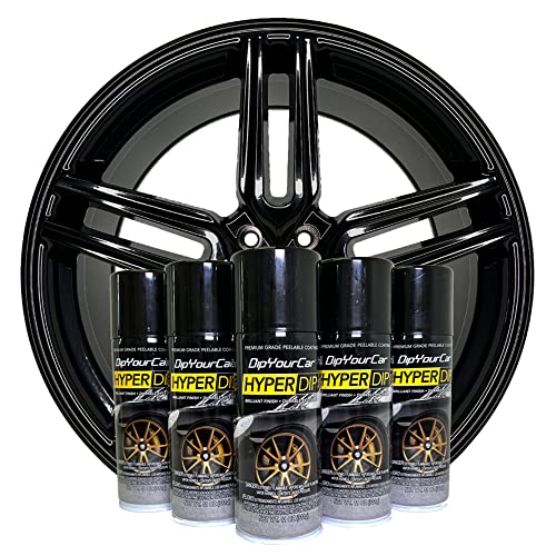 DipYourCar HyperDip Wheel Paint Kit, DIY Set of Rim Paint, Sprayable Automotive Dip Coat, Peelable Protection for Car Rims, Paint for Rims, Gloss Coat Spray - (Piano Black)