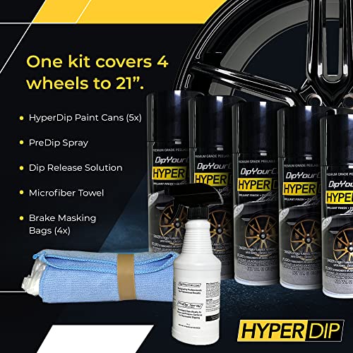 DipYourCar HyperDip Wheel Paint Kit, DIY Set of Rim Paint, Sprayable Automotive Dip Coat, Peelable Protection for Car Rims, Paint for Rims, Gloss Coat Spray - (Piano Black)