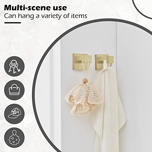 Greenspring 2 Pcs Brushed Gold Towel Hooks Bathroom Coat Hook Robe Hook Stainless Steel Door Hanger Towel Robe Clothes Cabinet Closet Sponges Wall Hook for Bathroom Bedroom Kitchen Hotel Pool