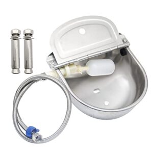 stainless steel automatic livestock waterer dog waterer bowl upgraded bottom drain hole with water hose (3/4'') and float valve and two expansion screws, for cattle horse goat sheep animals pet