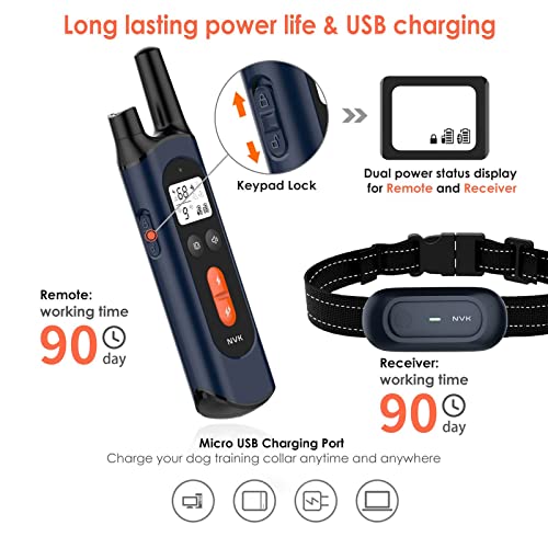 NVK Shock Collar, Dog Training Collar with Remote for Medium Large Dogs, Rechargeable Dog Shock Collar with Shock, Vibration, Beeps Modes, IPX7 Waterproof, Range up to 1600Ft