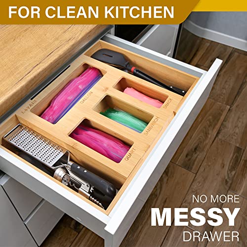 LayAid Kitchen Drawer Organizer, Expandable Ziplock Bag Storage Organizer and Plastic Wrap Dispenser, Compatible with Gallon, Quart, Snack, Sandwich Variety Size Bag,12" Aluminum Foil & Wax Paper