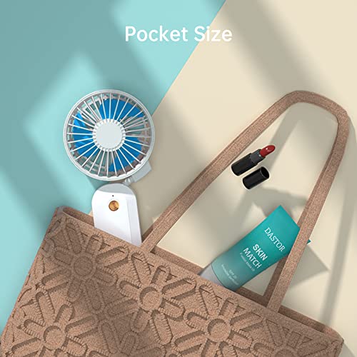 LIKEMIC Mini Handheld Fan, Portable Fan for Travel Stroller Rechargeable, Handheld / Neck Hanging / Winding / Desktop 4 in 1 Versatile Fan, 3 Speeds, 4-10 Hours Working Times, Quiet(Blue)