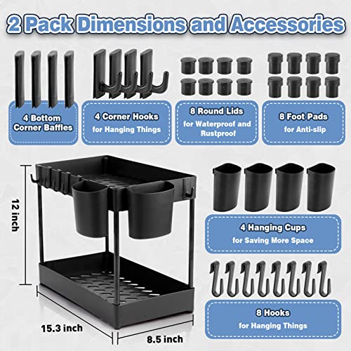 2 Pack Under Sink Organizers and Storage - 2 Tier Bathroom Organizer Under Sink, Multi-purpose Under Kitchen Cabinet Storage, Black Cleaning Supplies Organizer Kitchen Bathroom