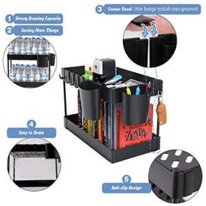 2 Pack Under Sink Organizers and Storage - 2 Tier Bathroom Organizer Under Sink, Multi-purpose Under Kitchen Cabinet Storage, Black Cleaning Supplies Organizer Kitchen Bathroom