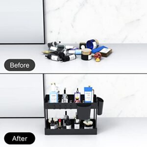 2 Pack Under Sink Organizers and Storage - 2 Tier Bathroom Organizer Under Sink, Multi-purpose Under Kitchen Cabinet Storage, Black Cleaning Supplies Organizer Kitchen Bathroom