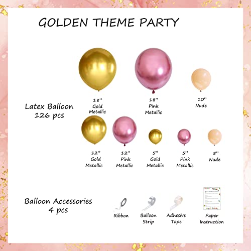 TOPLLON Rose Gold Balloon Arch Kit 130 Pcs, Pink Gold Balloons Garland Nude Metallic Mauve Balloon Baby Shower Decorations for Girl Bridal Shower Birthday