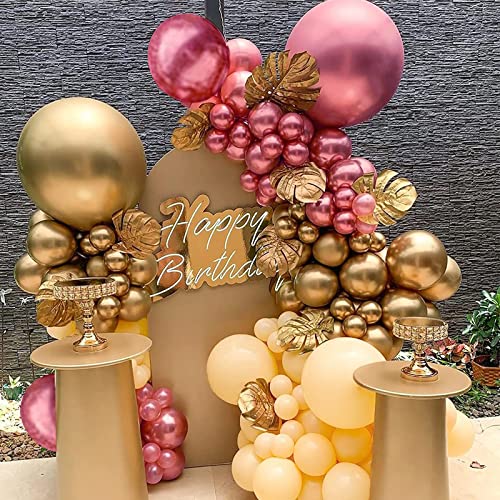 TOPLLON Rose Gold Balloon Arch Kit 130 Pcs, Pink Gold Balloons Garland Nude Metallic Mauve Balloon Baby Shower Decorations for Girl Bridal Shower Birthday