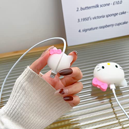 RTSXS Protective Case for Apple 20W iPhone USB-C Power Adapter Charger and USB Lightning Cable, 3D Cartoon Kawaii Saver Accessory Case for iPhone Charger (White cat)