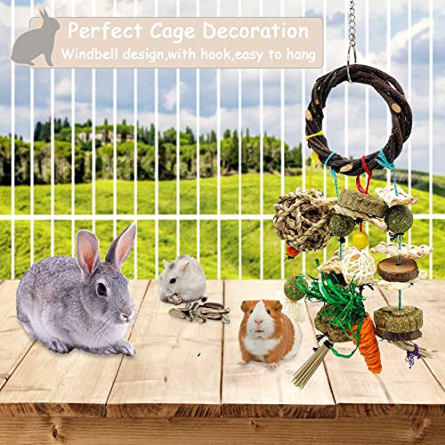 BNOSDM 2 PCS Rabbit Chew Toys for Bunnies Cage Hanging Guinea Pig Chewing Toys Rattan Ring with Snacks Natural Small Animals Teeth Grinding Toy for Hamster Chinchilla Ferret Hedgehog