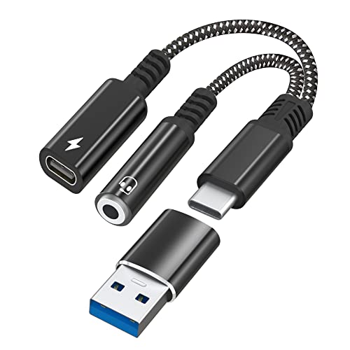 USB C to 3.5mm Headphone and Charger Adapter, 2 in 1 USB C to Aux Audio Dongle with PD 60W Fast Charge Cable Compatible with Google Pixel 5/4/3XL, Galaxy Note 10/10 Plus/20 Ultra/S21/S21+/S20FE/S21FE