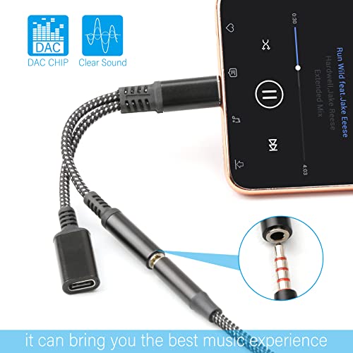 USB C to 3.5mm Headphone and Charger Adapter, 2 in 1 USB C to Aux Audio Dongle with PD 60W Fast Charge Cable Compatible with Google Pixel 5/4/3XL, Galaxy Note 10/10 Plus/20 Ultra/S21/S21+/S20FE/S21FE