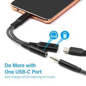 USB C to 3.5mm Headphone and Charger Adapter, 2 in 1 USB C to Aux Audio Dongle with PD 60W Fast Charge Cable Compatible with Google Pixel 5/4/3XL, Galaxy Note 10/10 Plus/20 Ultra/S21/S21+/S20FE/S21FE