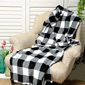 Safus Pattern Fleece Blanket Plush Throw 50" x 60" - Black/White Buffalo Plaid