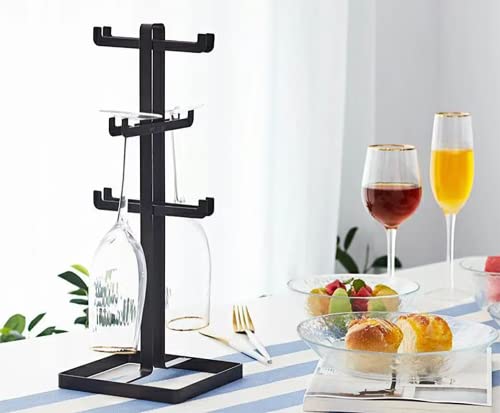 Hanrace Coffee Mug Holder, Countertop Coffee Cup Tree, Coffee Cup Holder, Tea Cup Storage Rack and Wine Glass Holder, Coffee Table Bar Accessories and Kitchen Organizer, with 6 Hooks（Black ）