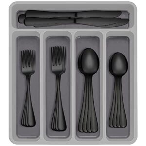 60-piece black silverware set with organizer, aiviki stainless steel flatware set for 12, cutlery utensil sets for home restaurant, include knife fork spoon set, mirror polished