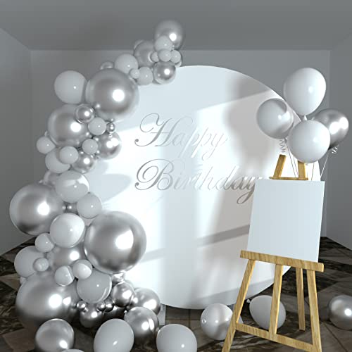 FEPITO Metallic Silver Balloons Garland Kit 84 Pcs Chrome Silver Balloon Different Sizes Pack 18 12 10 5 Inch Silver Party Balloons for Wedding Birthday Graduation Anniversary Bridal Silver Party Decor