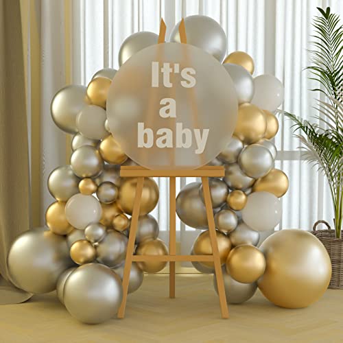 FEPITO Metallic Silver Balloons Garland Kit 84 Pcs Chrome Silver Balloon Different Sizes Pack 18 12 10 5 Inch Silver Party Balloons for Wedding Birthday Graduation Anniversary Bridal Silver Party Decor