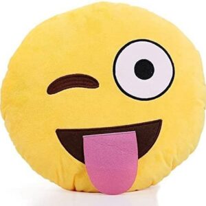 NL HOME Emoji Round Cushion Pillow for Home Decor, Face with Stuck-Out Tongue