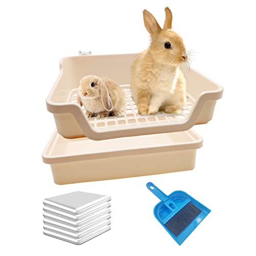 BNOSDM Large Rabbit Litter Box Deep Rabbit Toilet Bunny Potty Training Litter Box with Tray Corner Small Animal Litter Pan for Adult Rabbits Chinchillas Ferrets Galesaurs (White)