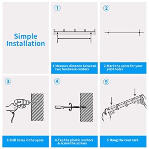 HANLIAN Coat Rack Wall Mount with Shelf, Hook Rail with 5 Sliding Double Hooks, Wood & Aluminum Entryway Coat Hooks Wall Mounted, Coat Hook Rail for Coat Hat Towel Robes (1 Pack, Black)