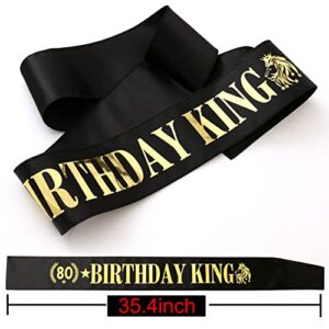 80TH Birthday King Crown and Birthday King Sash,80TH Birthday Gifts for Men. Birthday Party Decoration for Men(Gold)