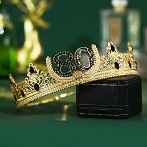 80TH Birthday King Crown and Birthday King Sash,80TH Birthday Gifts for Men. Birthday Party Decoration for Men(Gold)