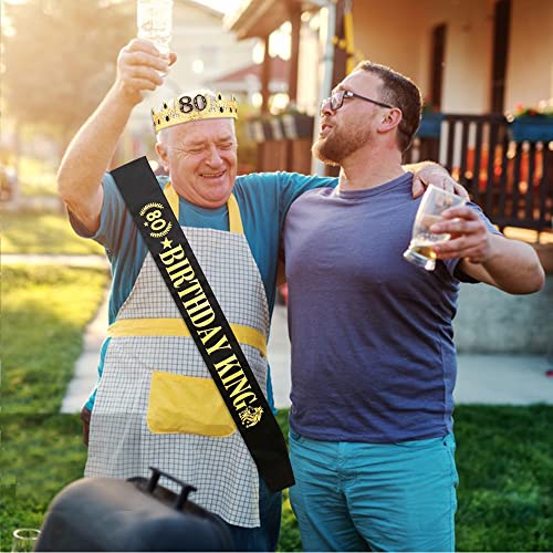 80TH Birthday King Crown and Birthday King Sash,80TH Birthday Gifts for Men. Birthday Party Decoration for Men(Gold)