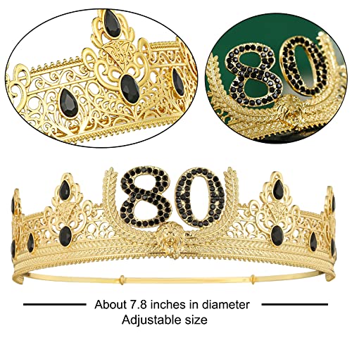 80TH Birthday King Crown and Birthday King Sash,80TH Birthday Gifts for Men. Birthday Party Decoration for Men(Gold)