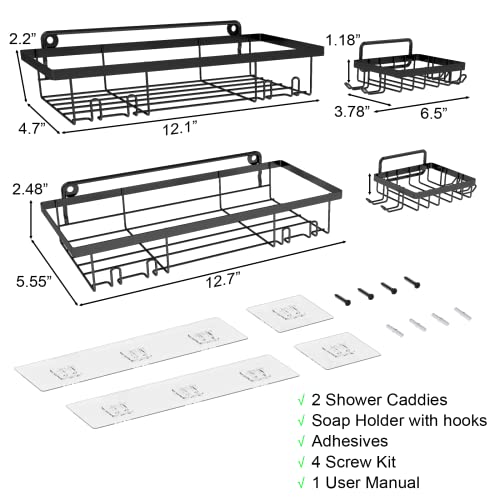 SIMCAS Shower Caddy, 4-Pack Shower Shelves, Bathroom Shower Organizer with hooks, Traceless Adhesive or Drilling Shower shelf for inside shower, Rustproof Shower Rack & Kitchen Spice Rack Food Storage