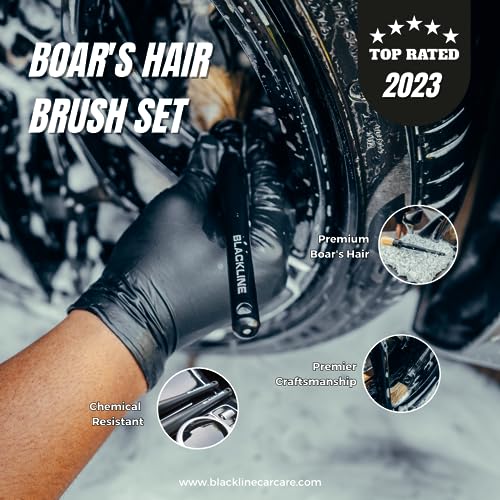 Blackline Car Care Boar Hair Brushes- Luxury Car Detailing Brush Set for Interior and Exterior - Best Auto Detailing Brushes - Premium Hair Car Detailing Brushes (Boars Hair Bristles)