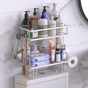 fredi over the toilet storage, 2-tier bathroom organizer shelf organizer shelve no drill space saver with hanging hook toilet paper holder for kitchen, bathroom, white