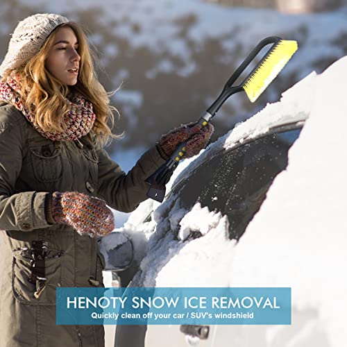 Henoty 27 Inch Snow Brush and Detachable Ice Scraper with Comfortable Foam Grip and Detachable Scraper for Cars,Trucks, SUVs, Windshield (Heavy Duty ABS, PVC Brush)