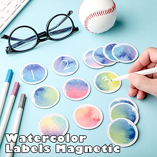 48 Pcs Watercolor Mini Accents Numbers Magnetic Accents Dry Erase Blank Magnets Colorful Fridge Magnets for Whiteboard Chalkboard School Office Home Supplies (Round)