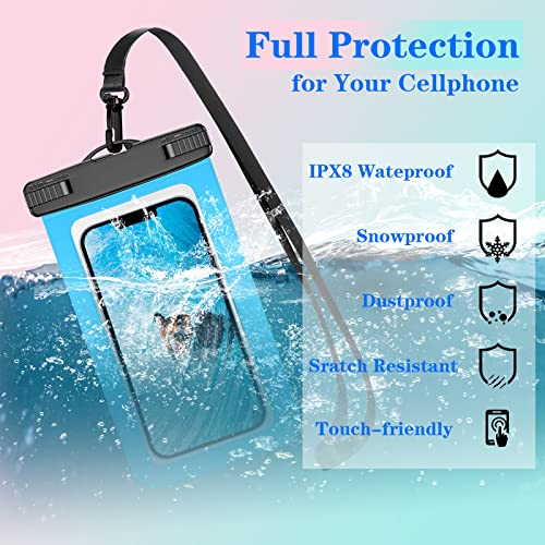 DXNONA 3 Pack Multicolor Universal Waterproof Case,Waterproof Phone Pouch Dry Bag for iPhone,Samsung Galaxy,Up to 7.5",IPX8 Cellphone Dry Bag,Boating,Swimming,Kayaking,Yachting