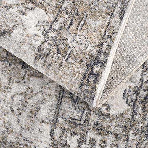 Hauteloom Hera Machine Washable Living Room Bedroom Area Rug - Pet Friendly - Vintage Distressed - Bohemian Oriental Persian Traditional Look - Olive Green, Grey, Beige - 7'10" x 10'2"