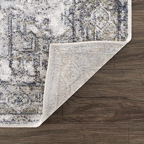 Hauteloom Hera Machine Washable Living Room Bedroom Area Rug - Pet Friendly - Vintage Distressed - Bohemian Oriental Persian Traditional Look - Olive Green, Grey, Beige - 7'10" x 10'2"