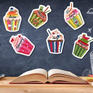 FLYAB 12Pcs Birthday Cutouts for Classroom Decoration Birthday Cupcake Cutouts Calendar Chart Poster Birthday Bulletin Board Decorations for Classroom Birthday Party Decoration Teacher Supplies