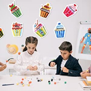 FLYAB 12Pcs Birthday Cutouts for Classroom Decoration Birthday Cupcake Cutouts Calendar Chart Poster Birthday Bulletin Board Decorations for Classroom Birthday Party Decoration Teacher Supplies