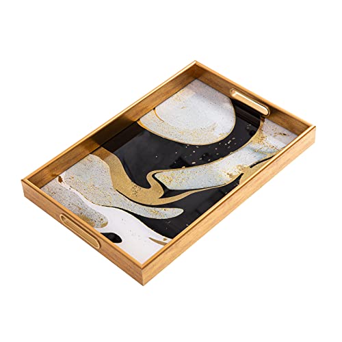 Anmmy Serving Perfume Decorative Tray Bed Bathroom Tray Jewelry Food Marble Gold Trays with Handals for Dinner Couch Outdoor Bar Organizer Rectangle Drink Coffee Fruit Tray