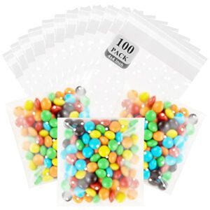 Artby7 4x4 Inch Halloween Candy Treat Bags White Polka Dot Self Sealing Packaging Cellophane Bags, Small Pastry Bags for Birthday Wedding Graduation Party Gift Giving