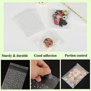 Artby7 4x4 Inch Halloween Candy Treat Bags White Polka Dot Self Sealing Packaging Cellophane Bags, Small Pastry Bags for Birthday Wedding Graduation Party Gift Giving